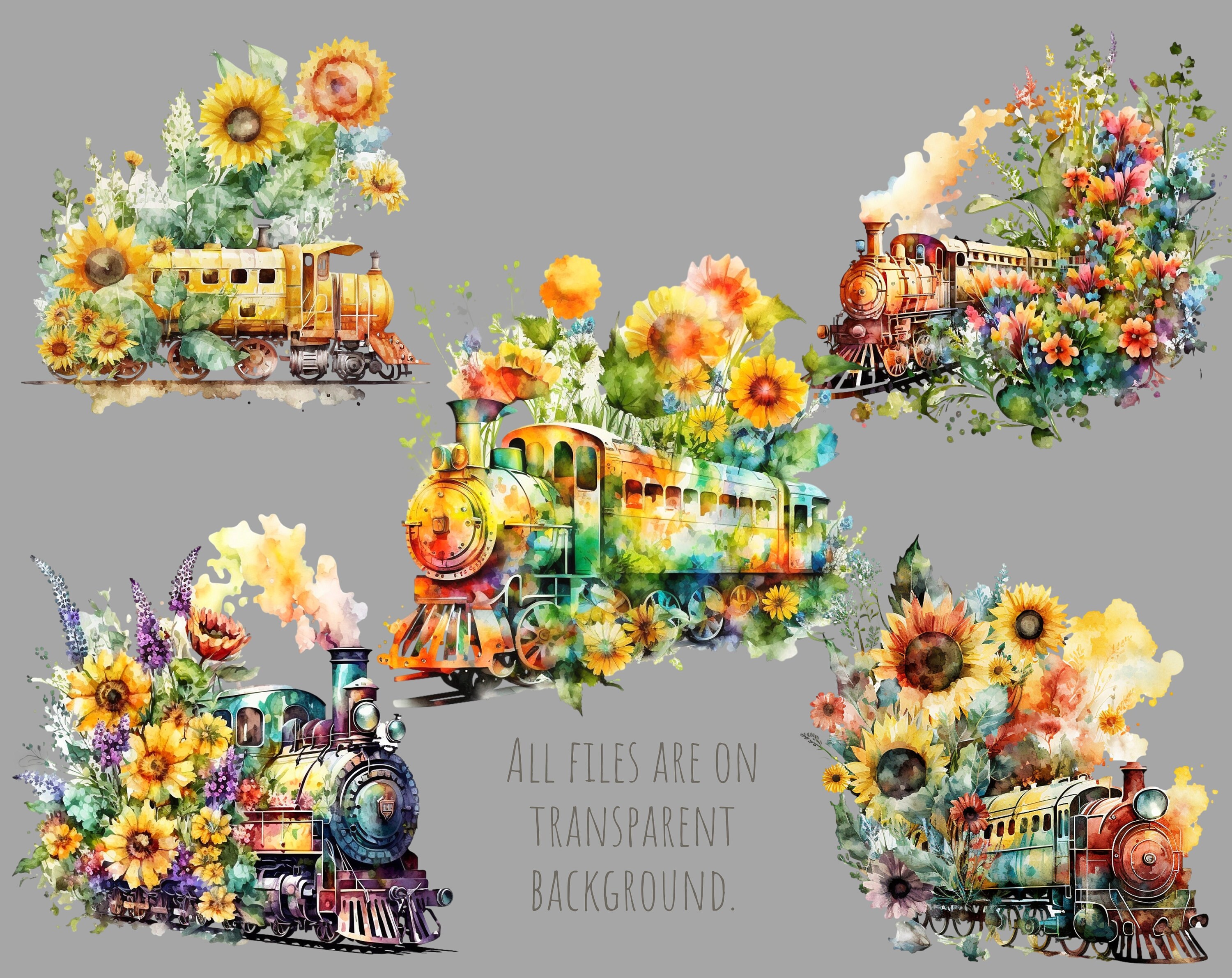 Watercolor Retro Train Clipart. Vintage Clipart Retro Clip - Etsy