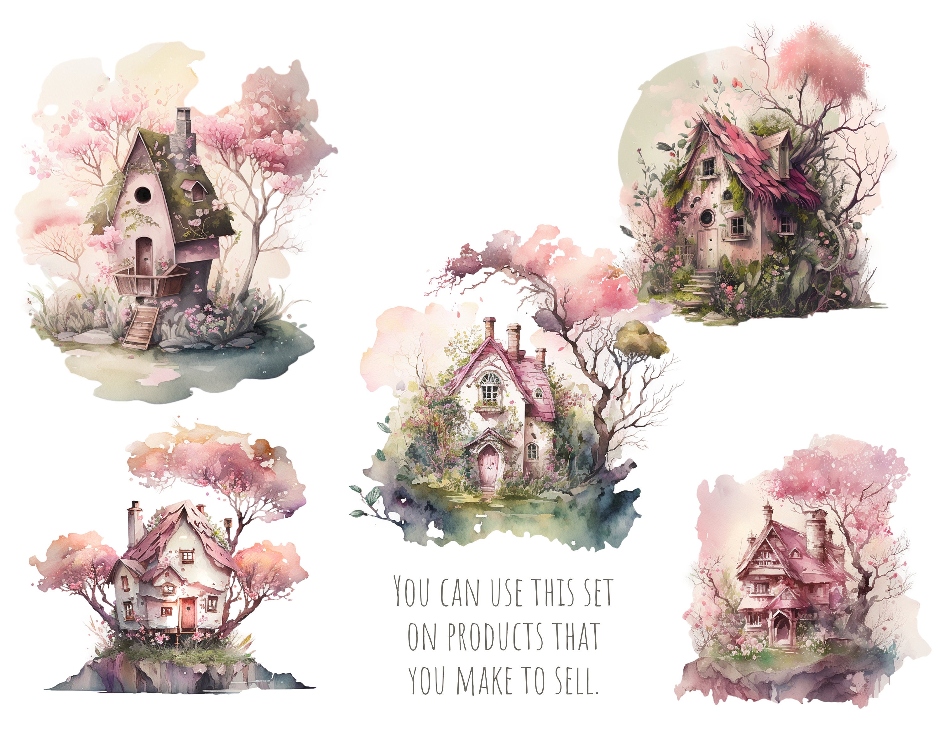 Spring Fairy House Clipart, Png. Magic Cottage. Elf Village. Digital ...
