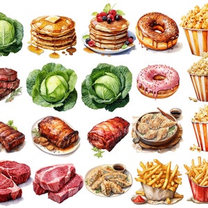 Food Clipart. Cook Clipart. Watercolor Bundle. Vegetables, Meet, Fish ...