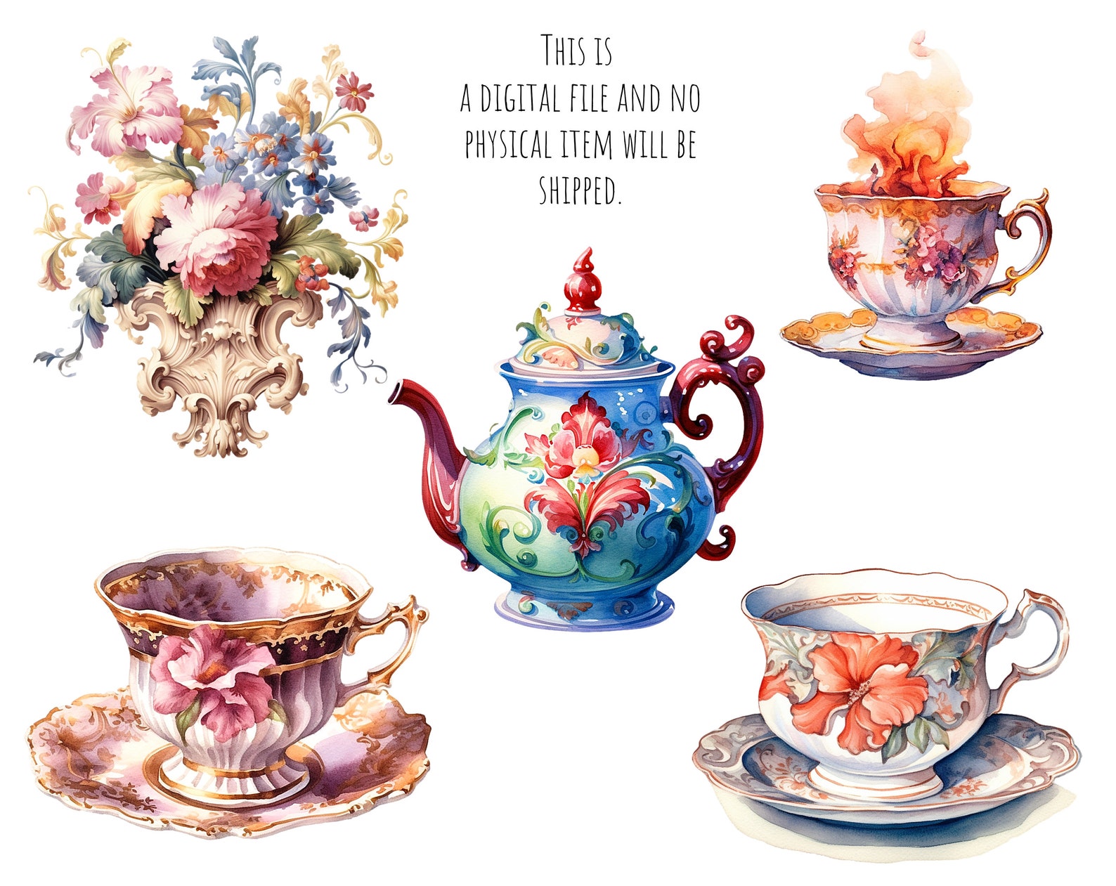 Tea Time Clipart, Tea Set Rococo Clip Art, Vintage Teacup Clipart ...