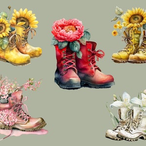 Floral Boots Clipart. Spring Garden Clipart, Png. Digital Watercolor ...