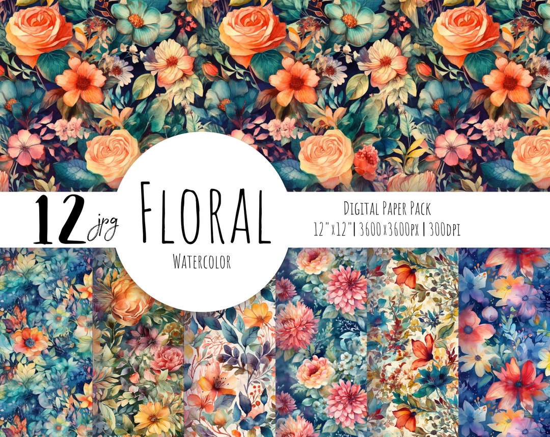 Floral Watercolor Digital Paper, Seamless Flower Pattern (digital ...