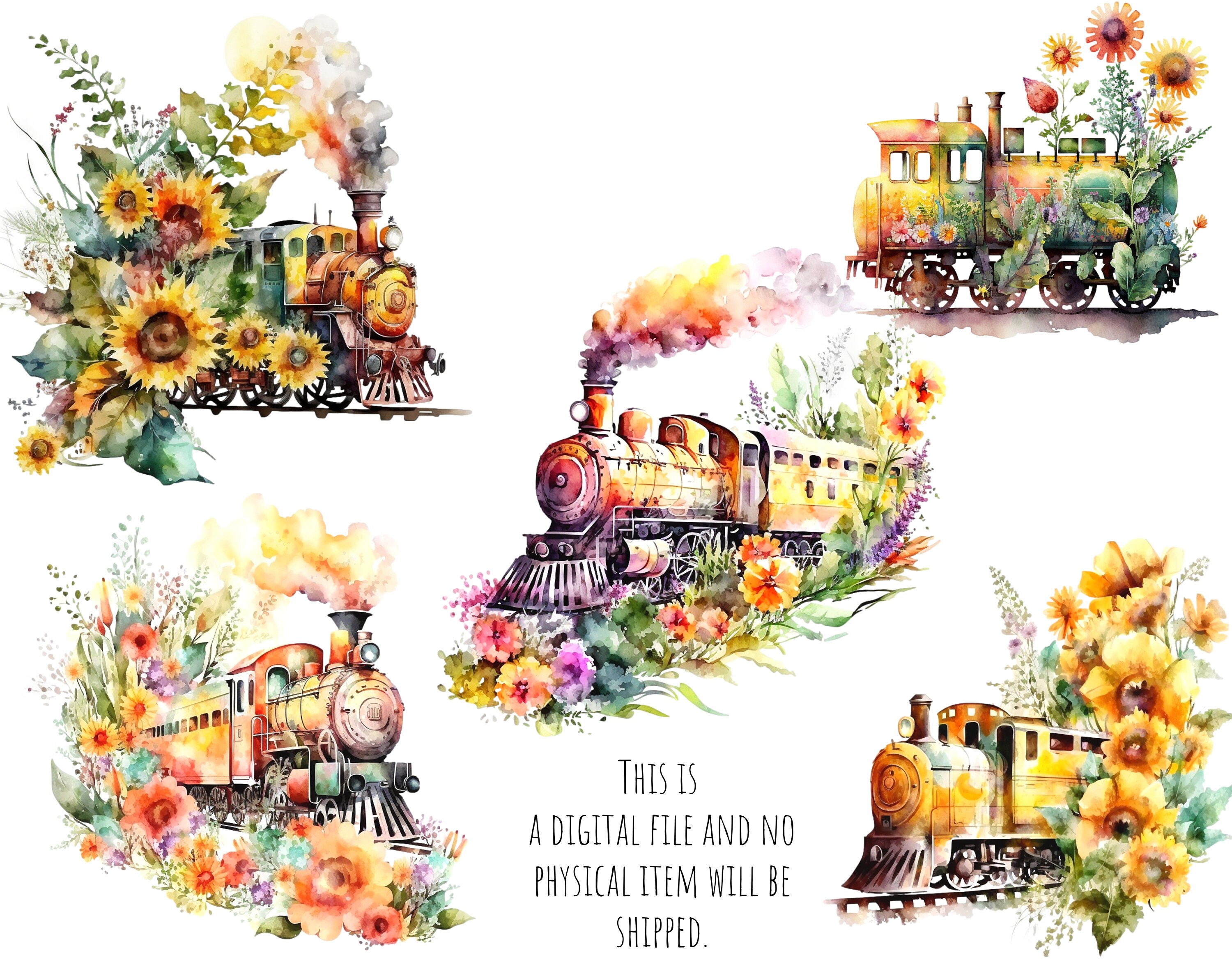 Watercolor Retro Train Clipart. Vintage Clipart Retro Clip - Etsy