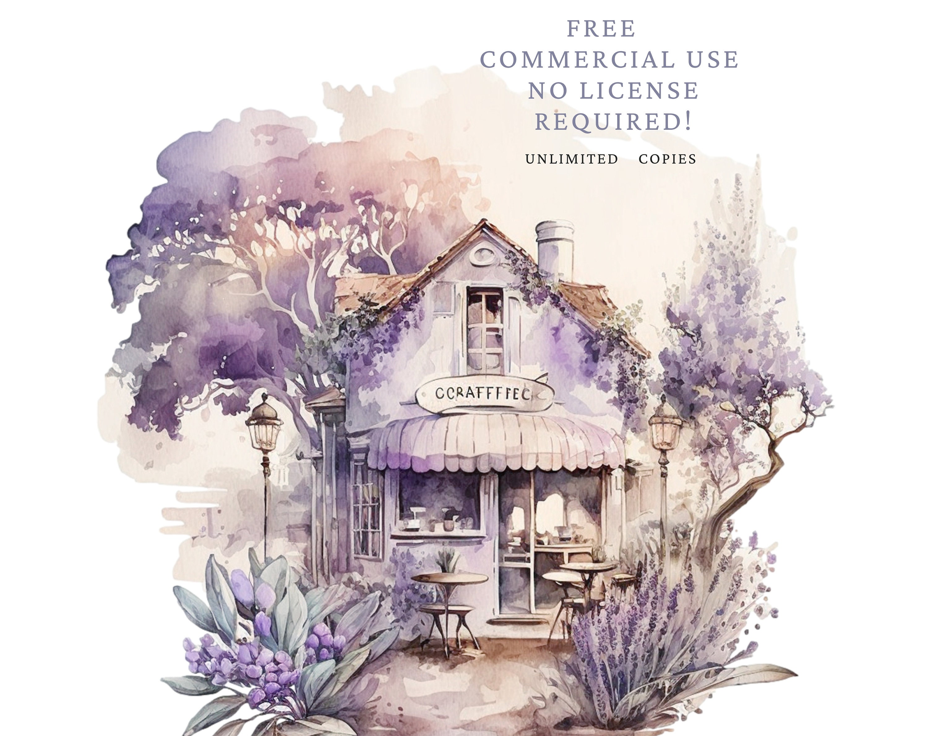 Lavender Coffee Shop Clipart, Cafe Clip Art, Png. Digital Watercolor ...