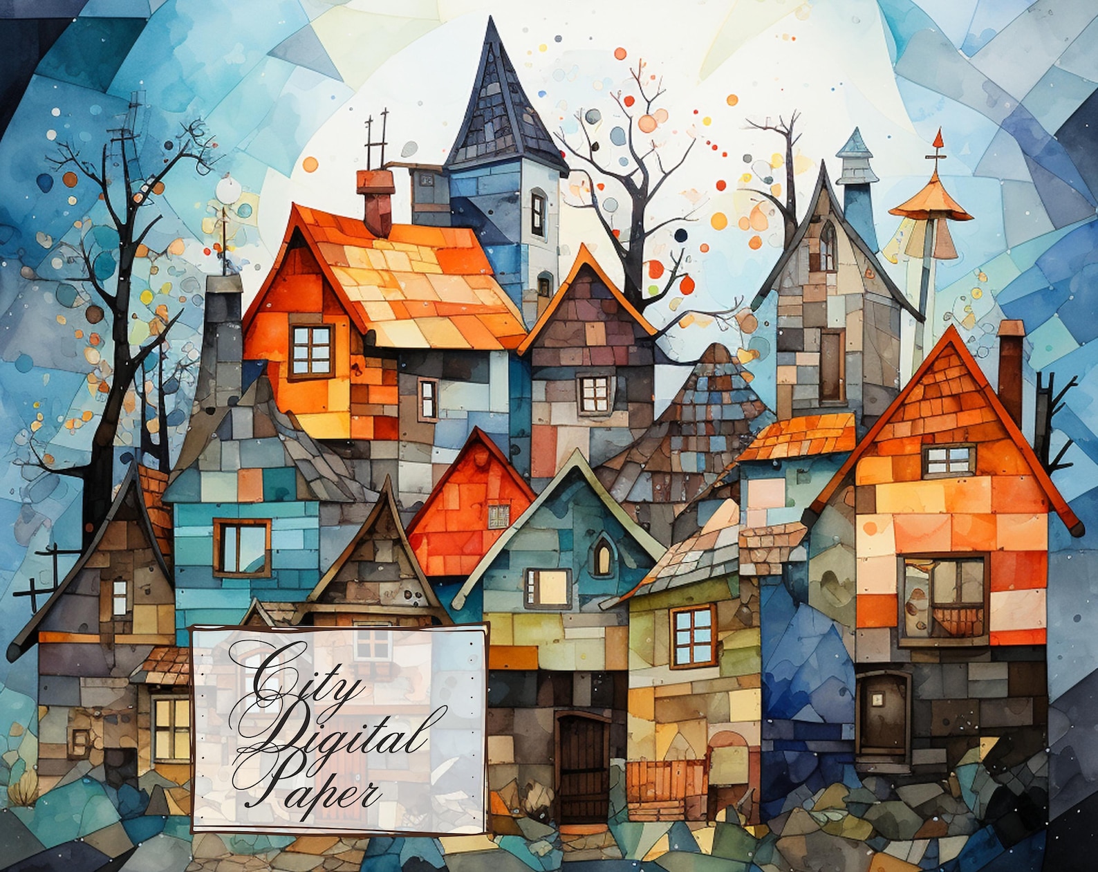 City Digital Paper, Futuristic Digital Paper Watercolor Scrapbook Paper ...