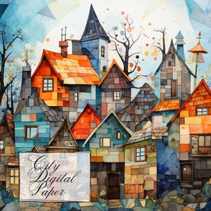 City Digital Paper, Futuristic Digital Paper Watercolor Scrapbook Paper ...