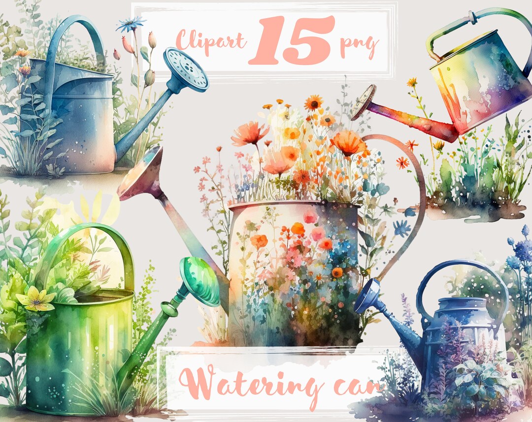 Watering Can Clipart, Garden Clipart, Floral Clip Art, Png. Digital ...