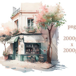 Coffee Shop Clipart, Cafe Clip Art, Png. Digital Watercolor. Free ...