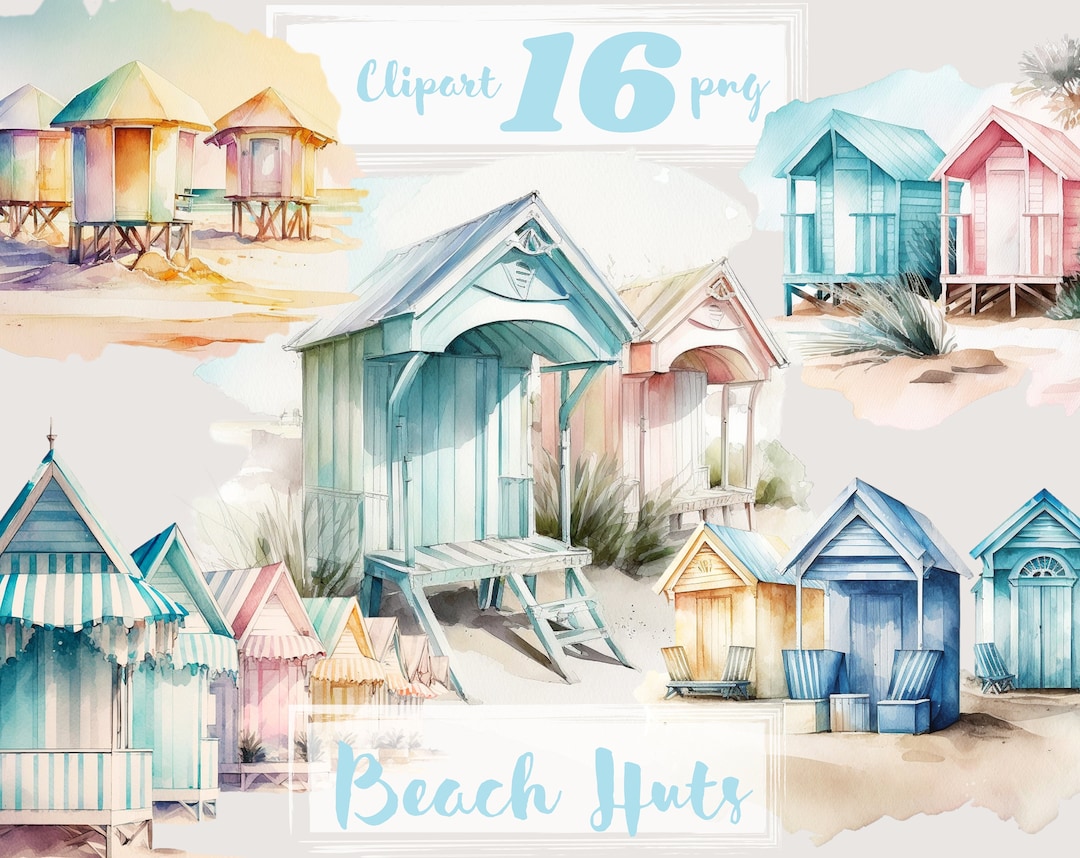 Beach Hut Clipart, Sea Houses Clip Art, Png. Digital Watercolor. Free ...
