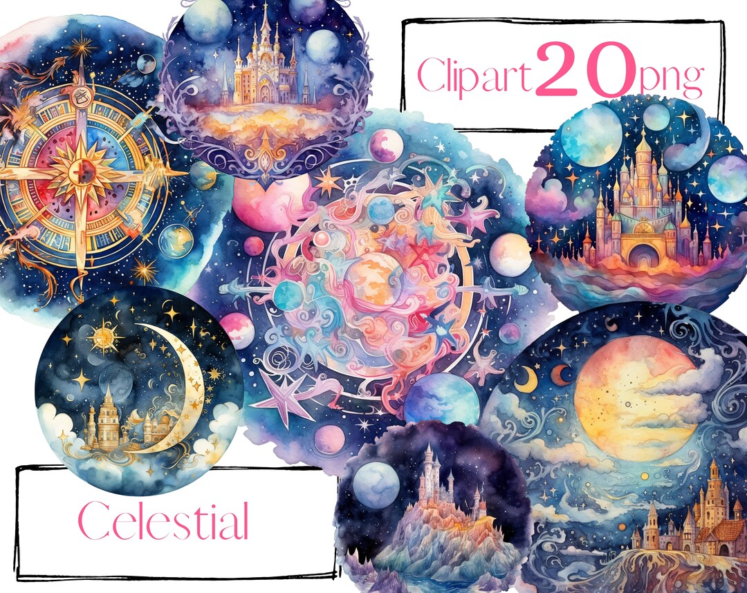 Celestial Clipart, Night Sky Clipart, Magic Clipart, Moon Clipart. Scrapbooking Png. Digital ...