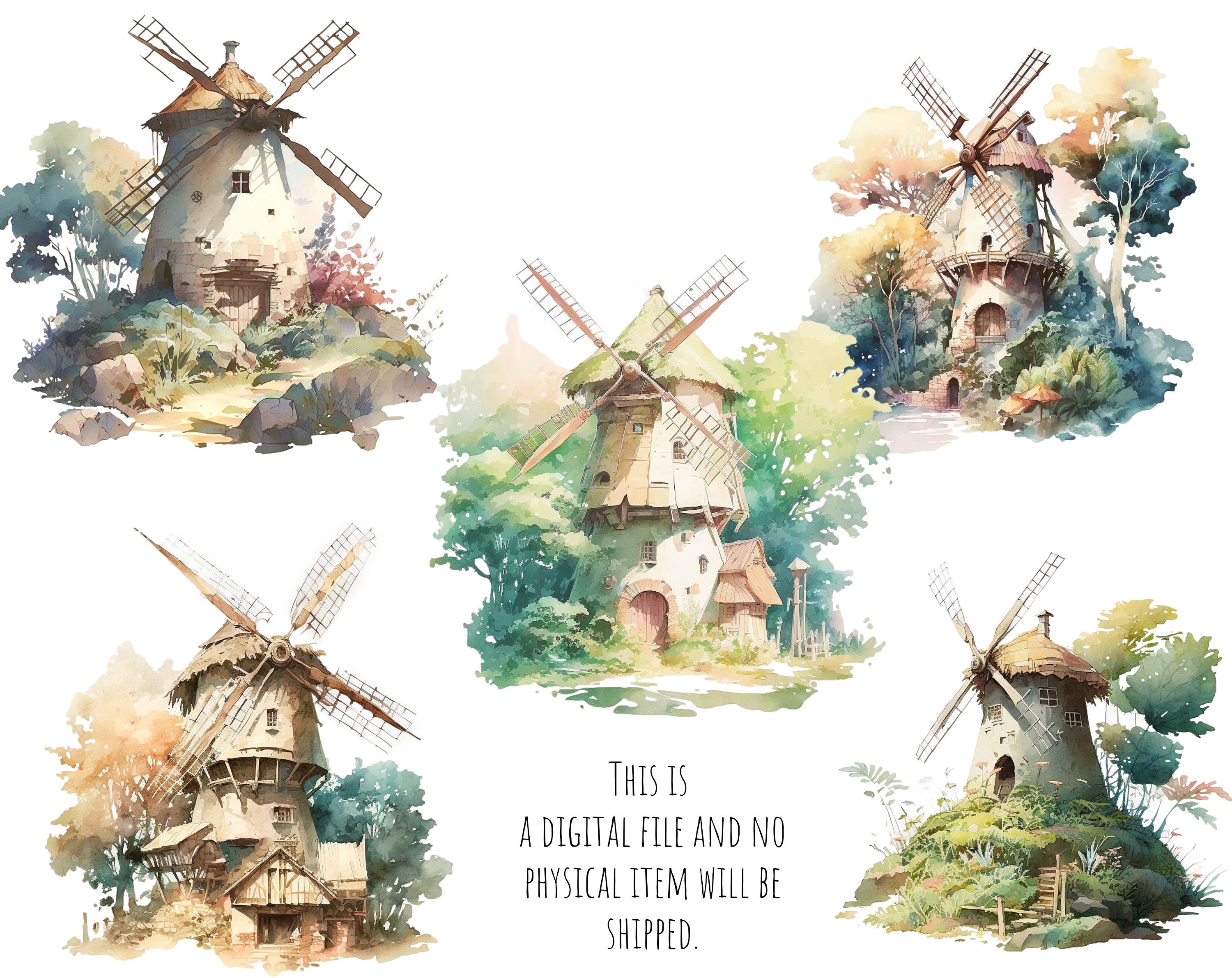Mill Clipart Png. Windmill Clipart. Village House Clipart. - Etsy