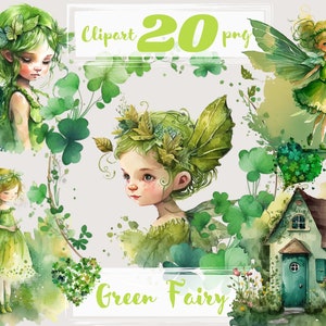 Green Fairy Clipart: St. Patrick's Day Watercolor Pixie PNG (digital ...