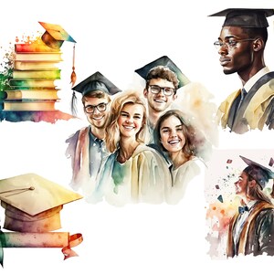 Graduation Clipart. School and University Clip Art. Student Watercolor ...