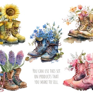 Floral Boots Clipart. Spring Garden Clipart, Png. Digital Watercolor ...