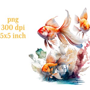 Goldfish Clipart, Digital Watercolor. Nautical Clipart. Aquarium Clip ...