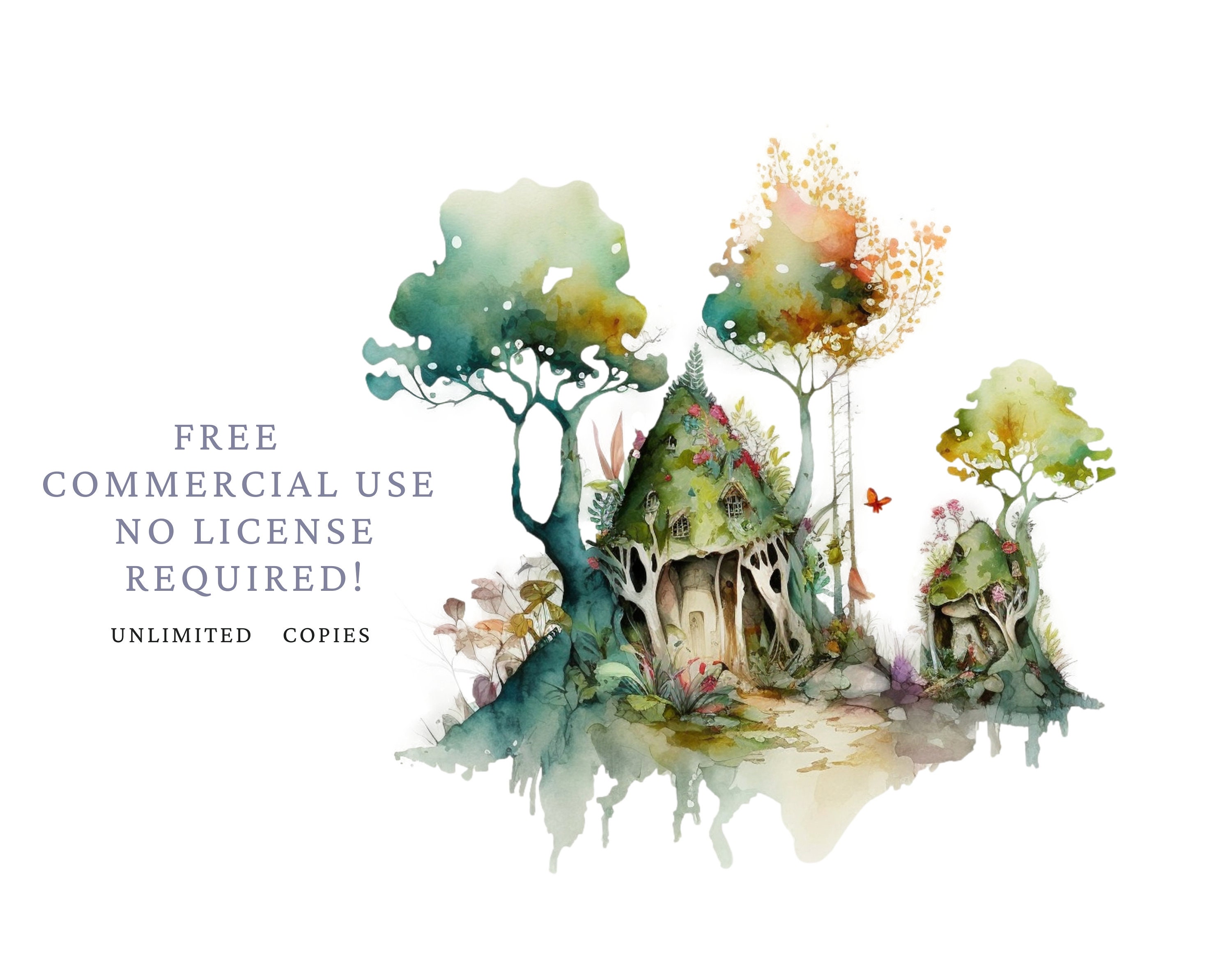 Fairy Forest Clipart Png. Digital Watercolor. Free Commercial - Etsy ...