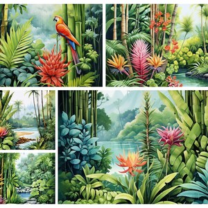 Tropical Digital Paper, Tropical Forest. Watercolor Scrapbook Paper for ...