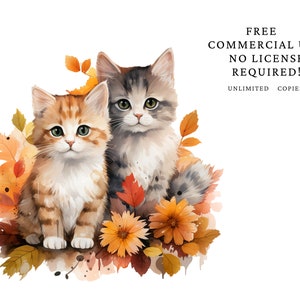 Cat Clipart, Autumn Clipart, Watercolor Clipart, Png Bundle. Digital ...
