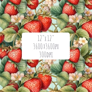 Strawberry Digital Paper, Berries, Seamless Pattern, Summer Pattern ...