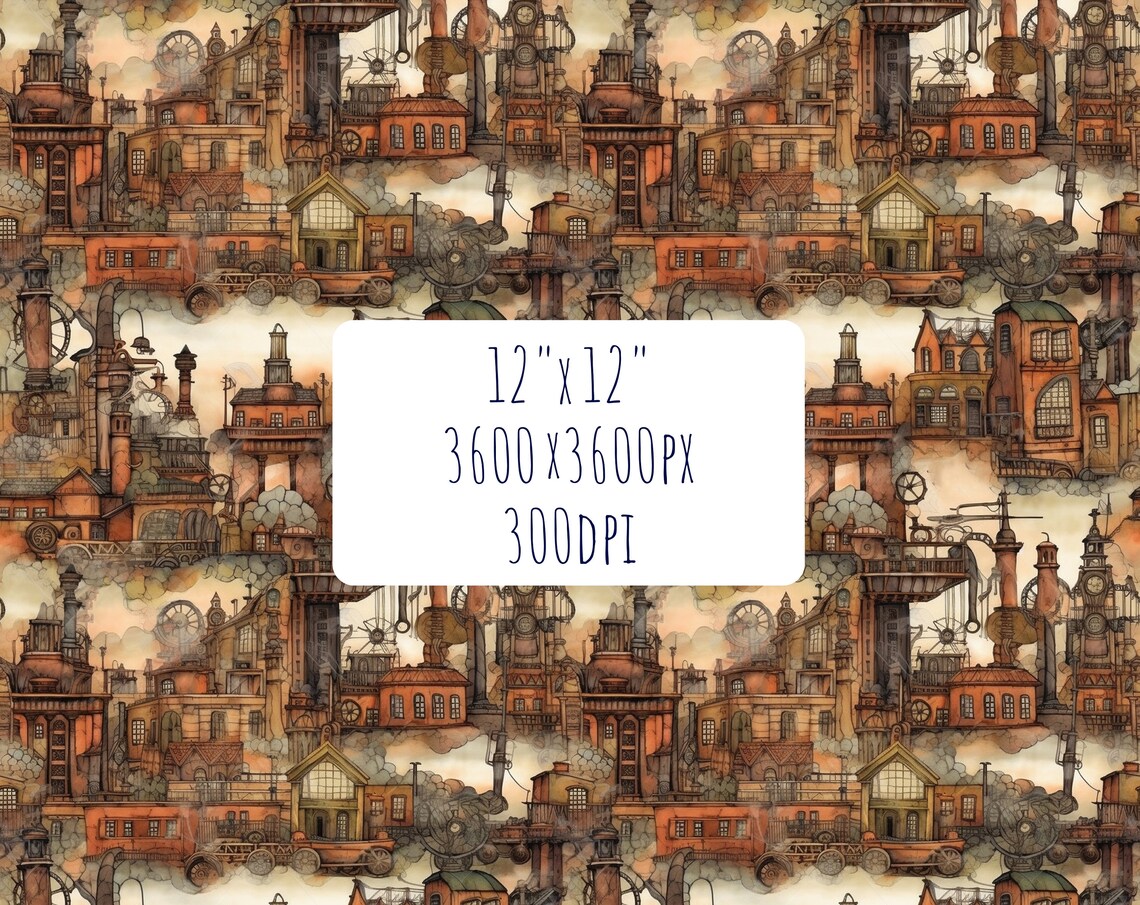 Steampunk Digital Paper Seamless Pattern City Pattern. - Etsy
