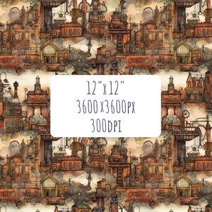Steampunk Digital Paper, Seamless Pattern, City Pattern. Vintage ...