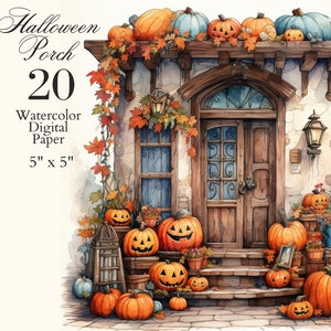 Halloween Digital Paper, Fall Porch, Autumn Garden, Fall, Pattern ...