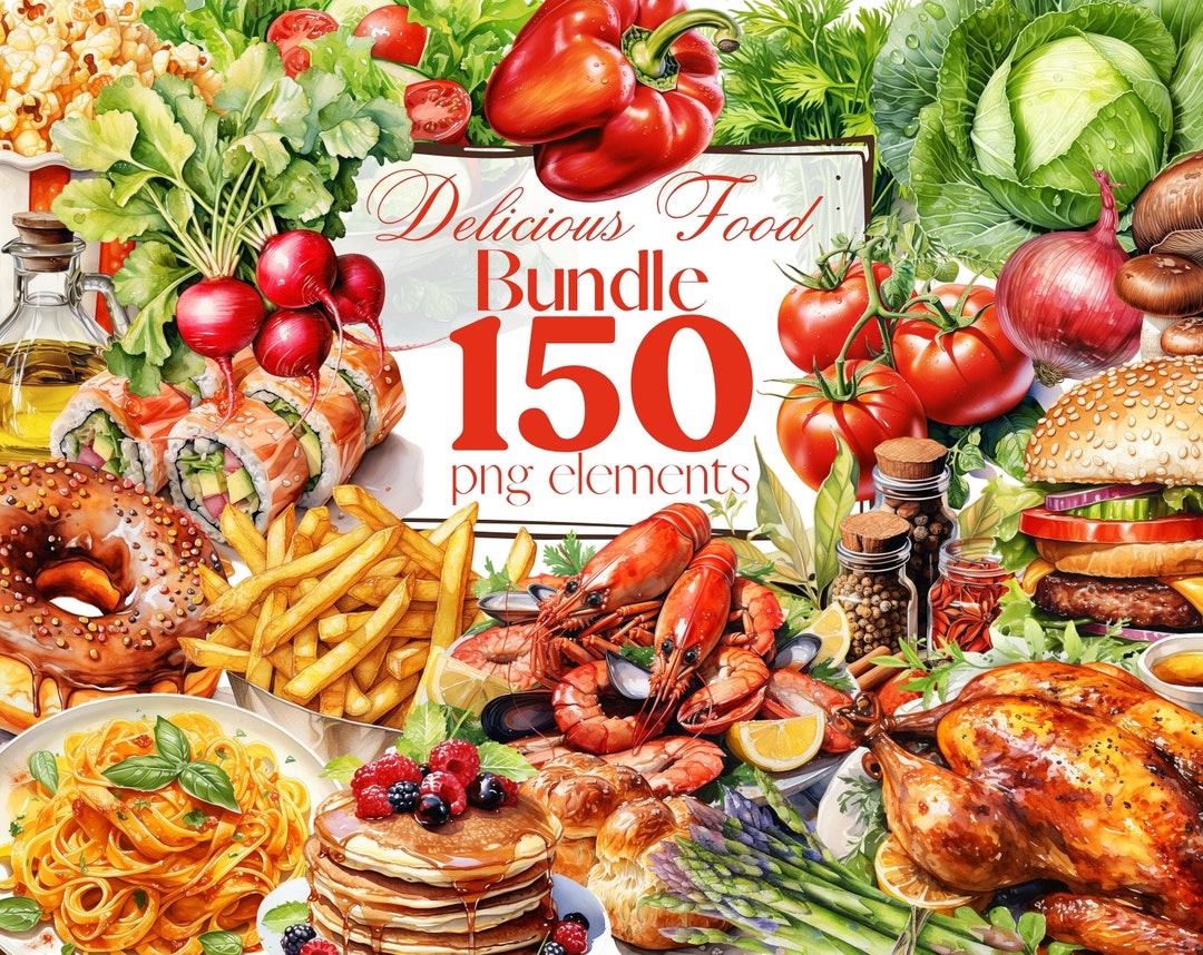 Food Clipart. Cook Clipart. Watercolor Bundle. Vegetables, Meet, Fish ...