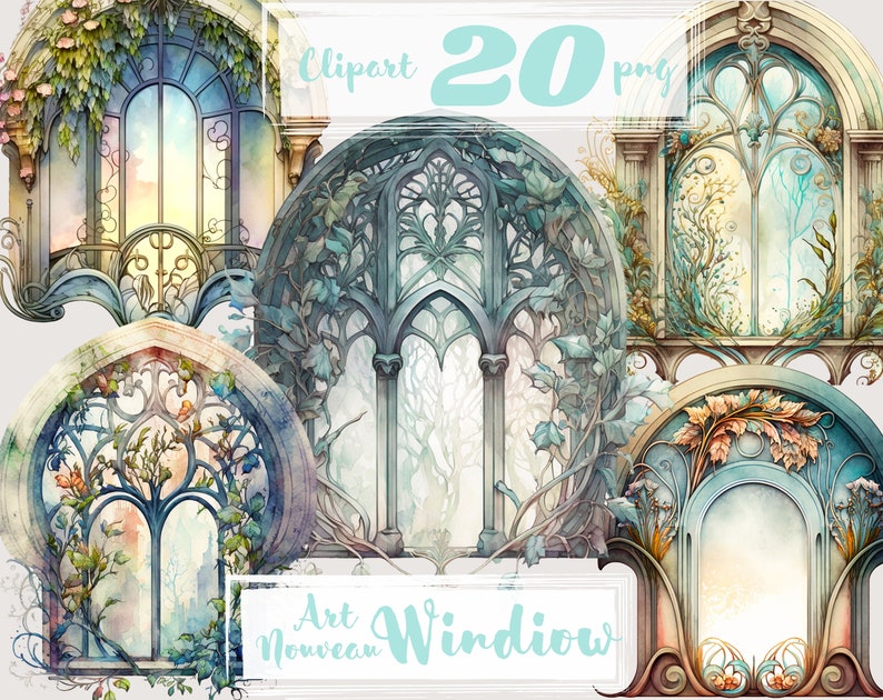 Art Nouveau Window Clipart Spring Windows Clip Art Png. - Etsy