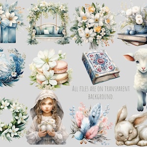 Easter Bundle. Spring Clipart, White Floral Clip Art, Boho Easter ...