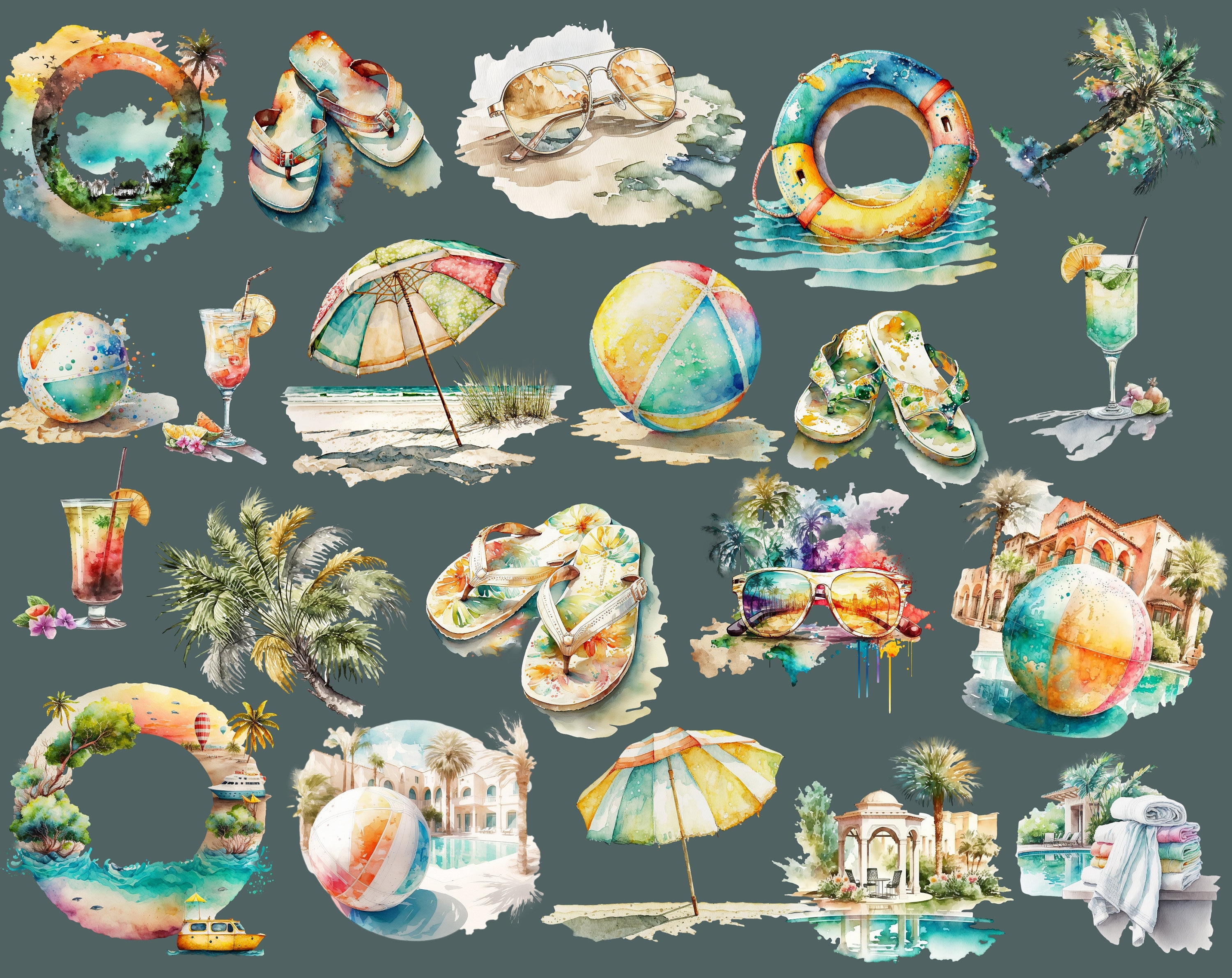Vacation Bundle. Sea Resort Clipart, Swimming Pool Clip Art, Png. Beach ...