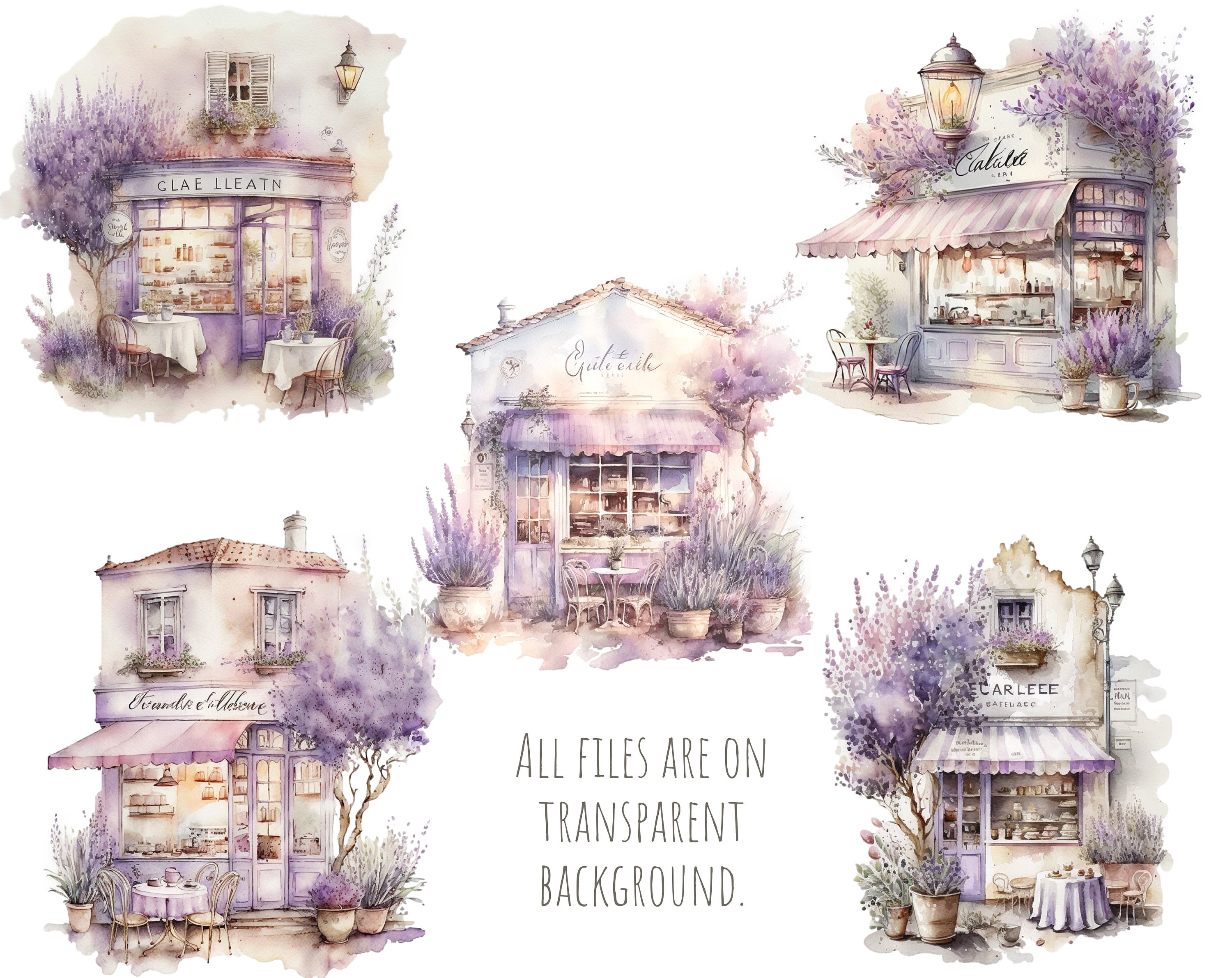 Lavender Coffee Shop Clipart, Cafe Clip Art, Png. Digital Watercolor ...