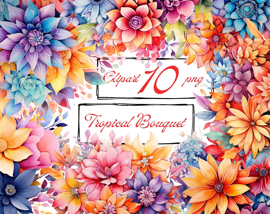 Rainbow Flowers PNG, Watercolor Floral Clipart Bouquets, Vintage ...