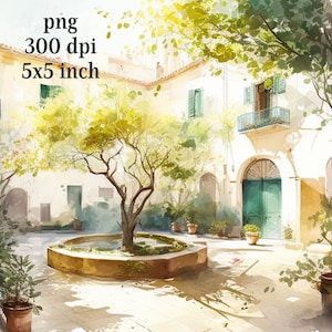 Courtyard Clipart, Spring Courtyard, Png. Digital Watercolor. Free ...