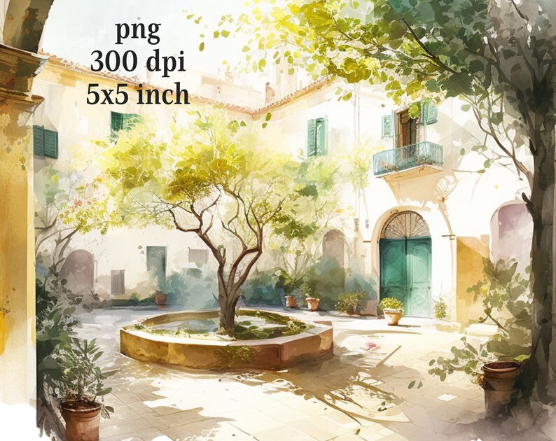 Hof Clipart, Frühlingshof, png. Digitales Aquarell. Kostenlose ...