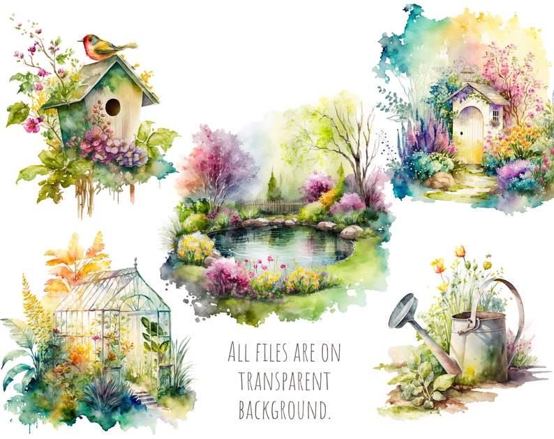 Spring Garden Clipart Floral Clip Art Png. Digital - Etsy