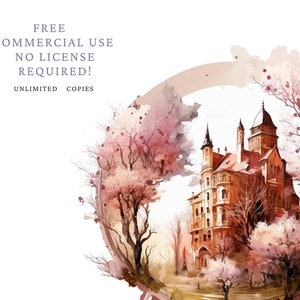 Spring Castle Clipart, Palace Clip Art, Png. Digital Watercolor. Free ...