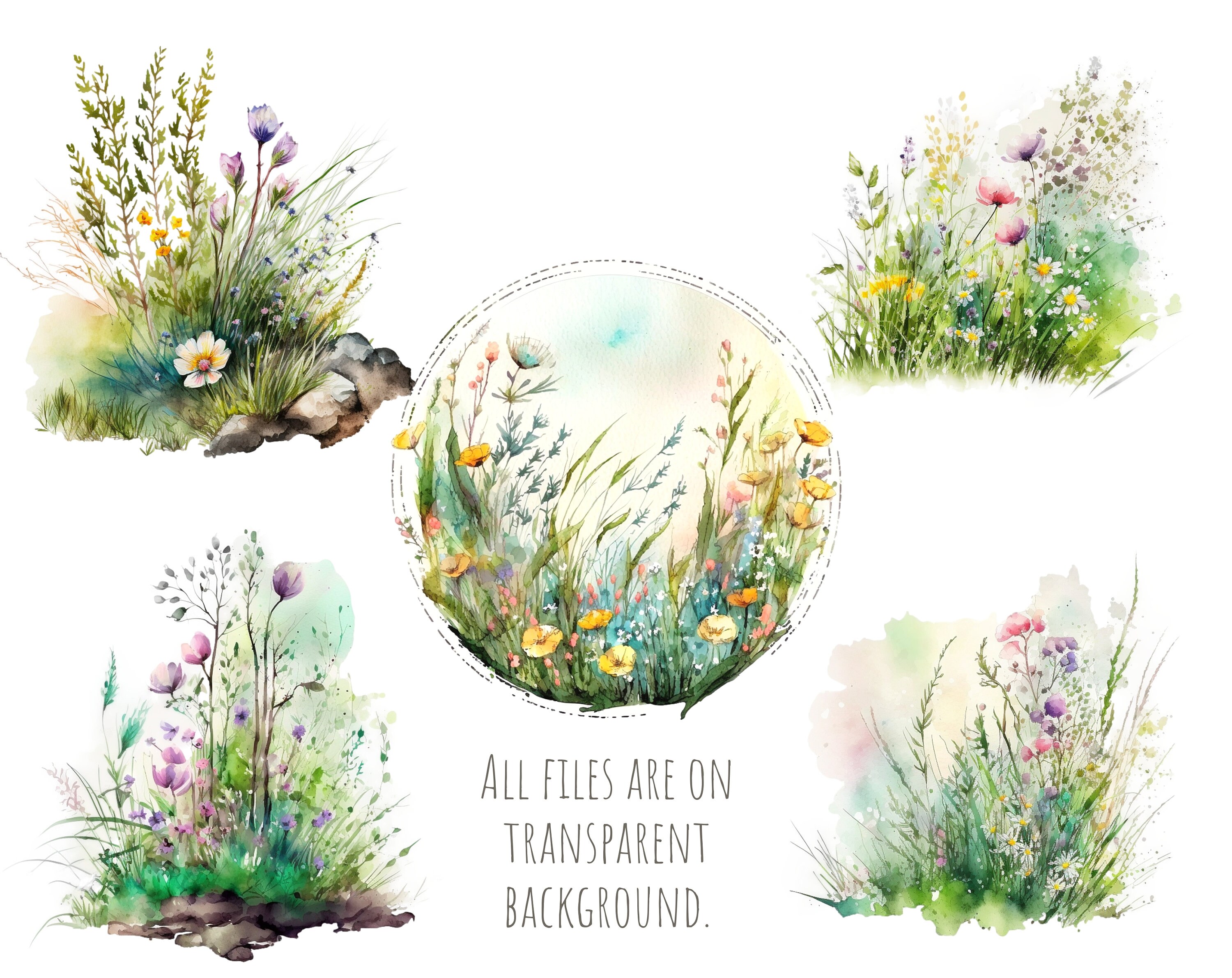 Grass Clipart. Spring Clipart. Floral Clipart, Field, Garden, Blooming ...