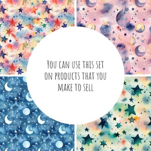 Star Digital Paper, Seamless Pattern, Sky Pattern. Moon Clipart, Night ...