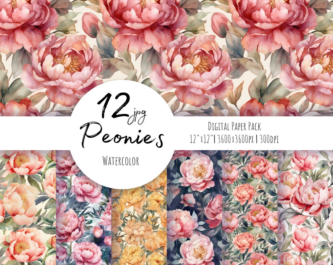 Peony Digital Paper, Seamless Pattern, Flower Pattern. Floral Clipart ...
