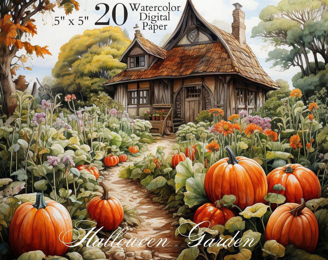 Halloween Digital Paper, Autumn Garden, Fall, Pattern. Watercolor ...
