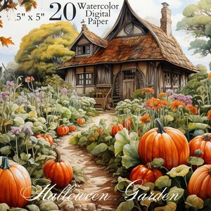 Halloween Digital Paper, Autumn Garden, Fall, Pattern. Watercolor ...