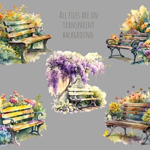 Spring Benches Clipart, Cottage Clip Art, Png. Digital Watercolor. Free ...