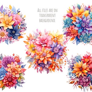 Rainbow Flowers PNG, Watercolor Floral Clipart Bouquets, Vintage ...