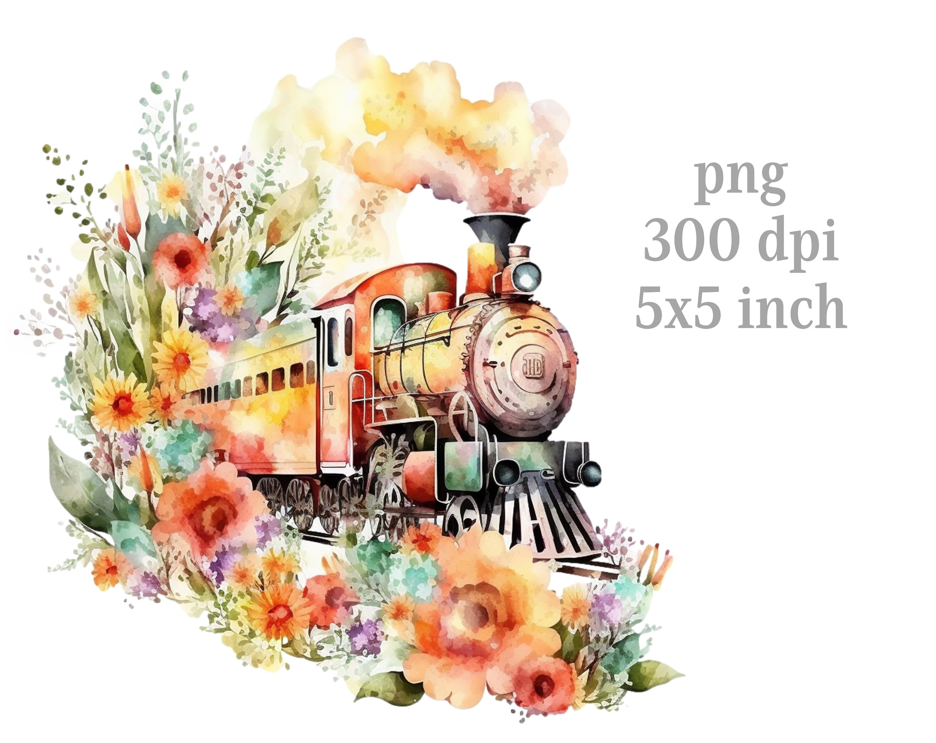 Watercolor Retro Train Clipart. Vintage Clipart Retro Clip - Etsy