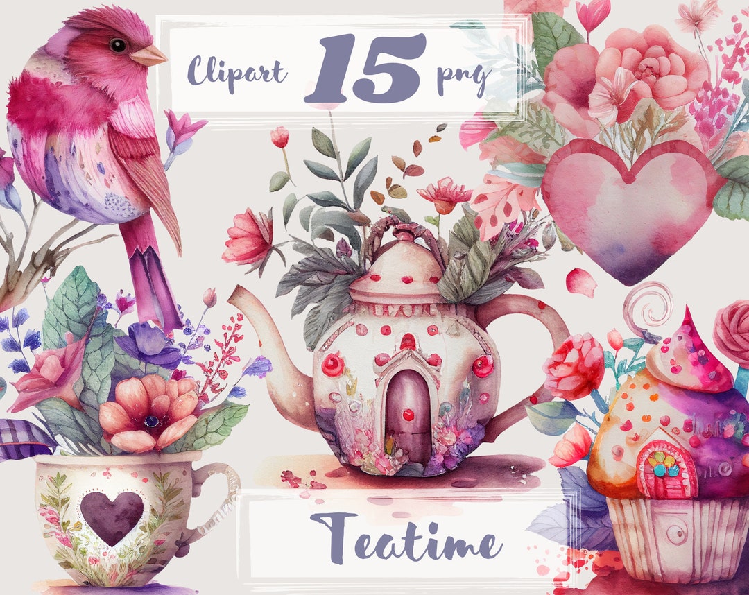 Love Clipart, Tea Time Clip Art, Png. Digital Watercolor. Free ...
