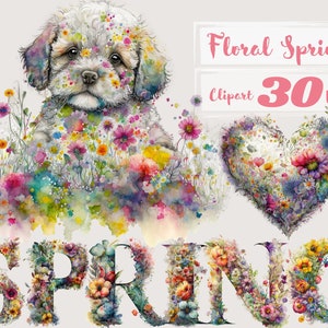 Spring Clipart, Bright Floral Clip Art, Boho Easter, Letters, Bouquets ...