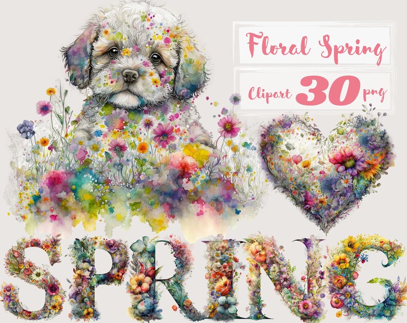 Spring Clipart Bright Floral Clip Art Boho Easter Letters - Etsy