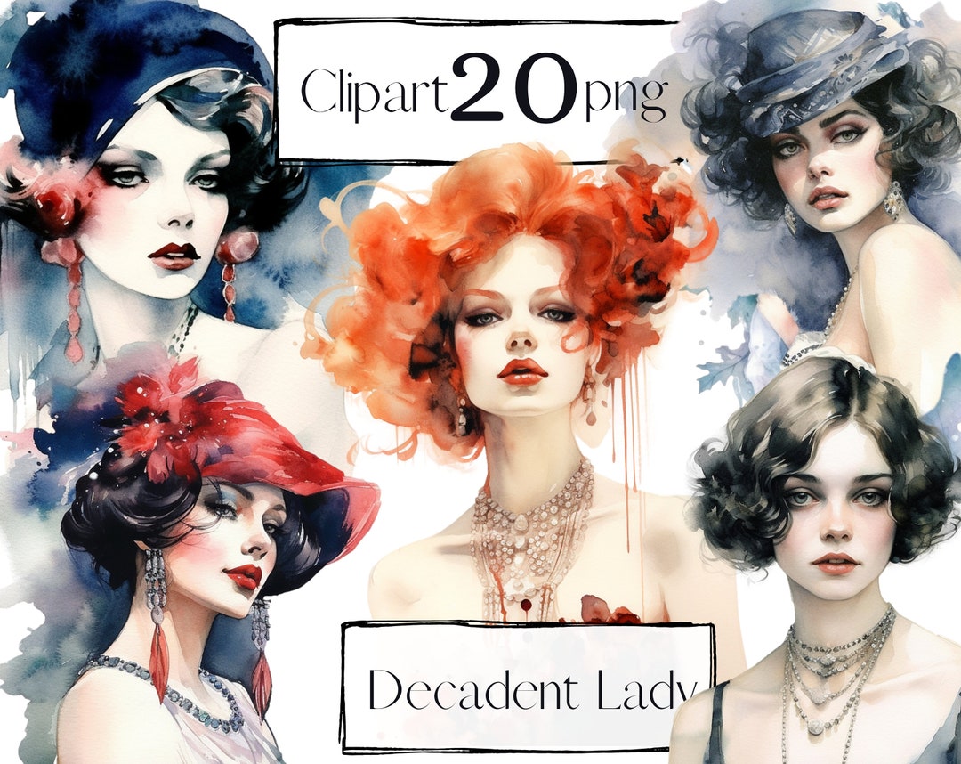 Decadent Lady Clipart, Woman Clipart, Girl's Birthday, Vintage Clipart ...