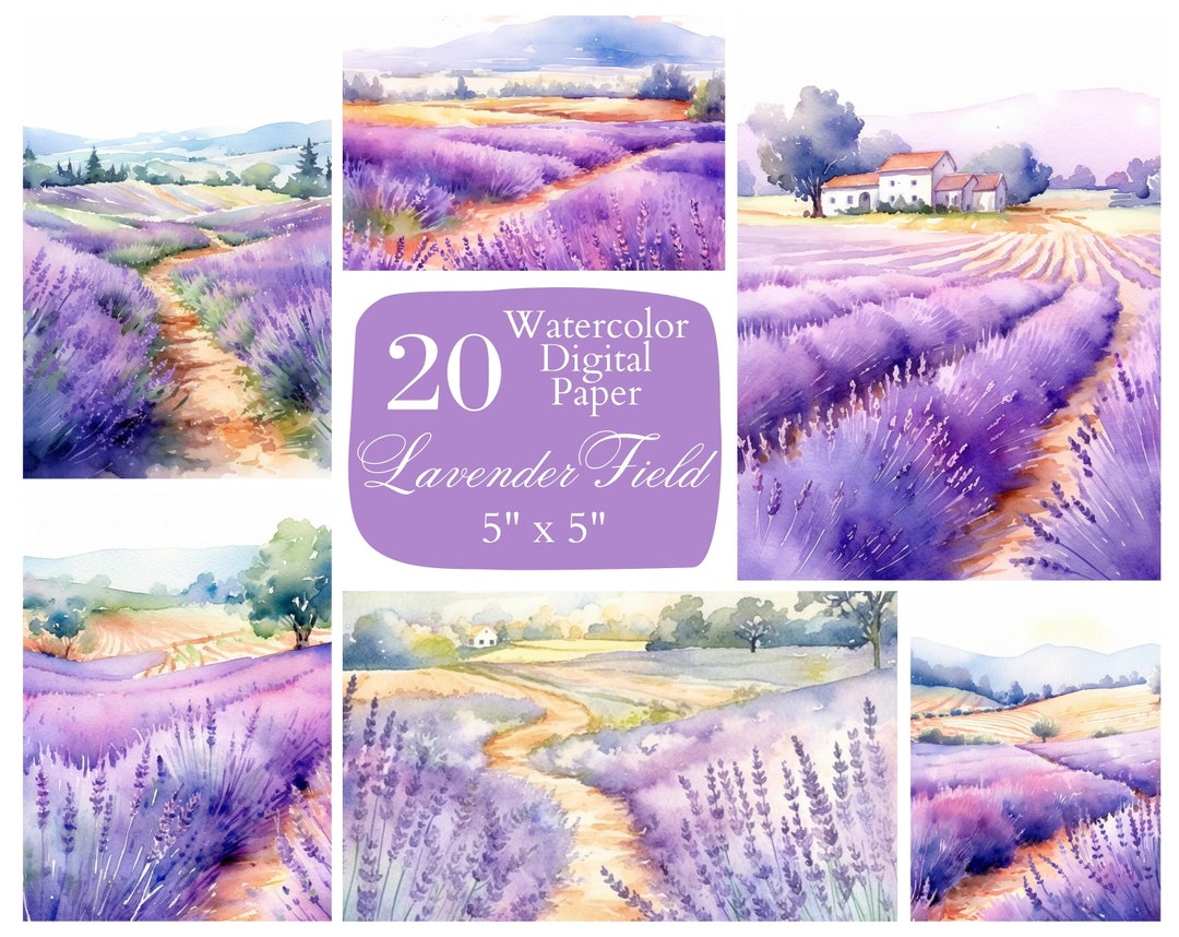 Lavender Field Digital Paper, Wild Flowers. Watercolor Scrapbook Paper ...