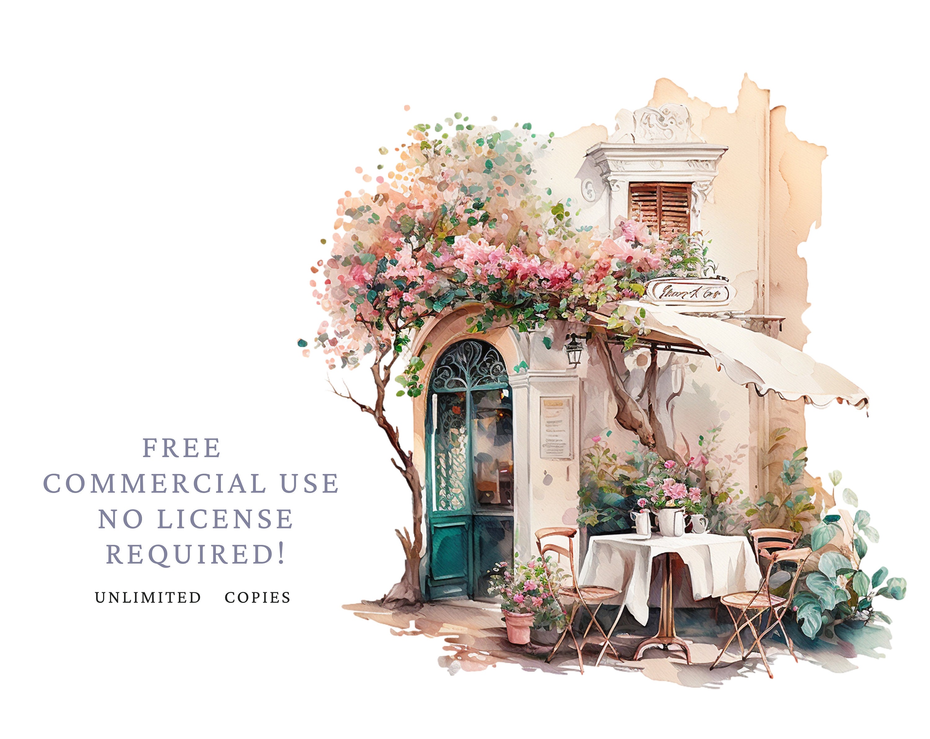 Spring Coffee Shop Clipart, Cafe Clip Art, Png. Digital Watercolor ...